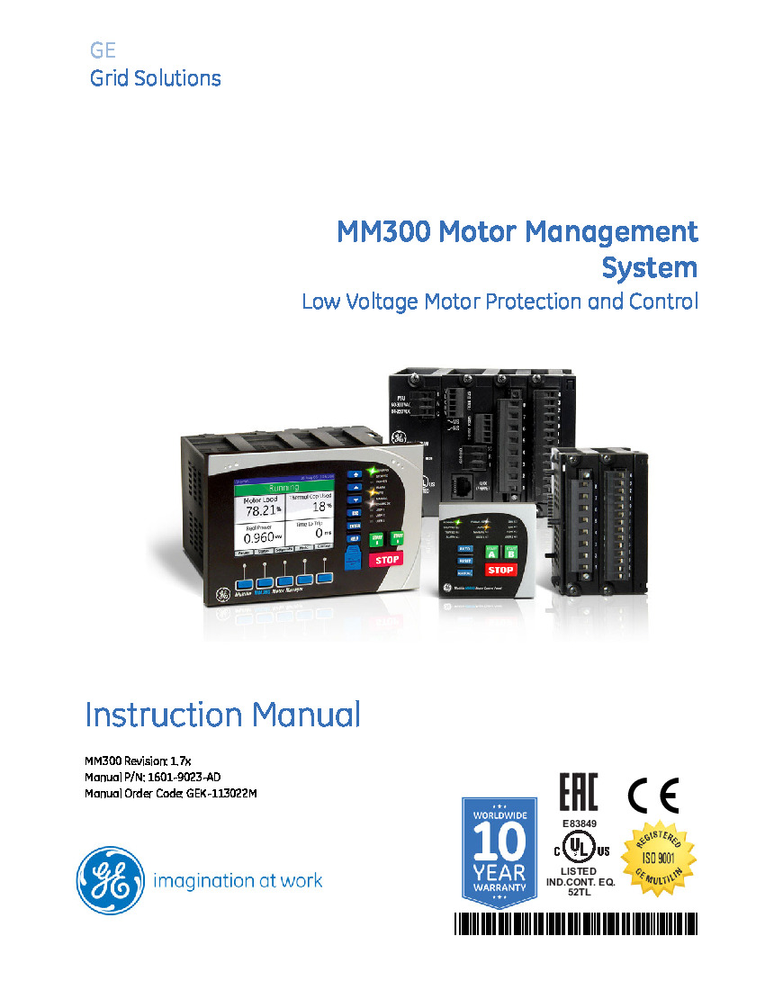 GE MM300 Motor Manager. Basic control panel, no USB. 80-250VDC ...