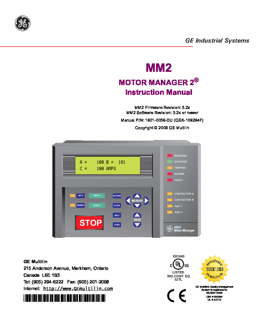 GE Multilin MMII-PD-1-2-240 Motor Management Unit