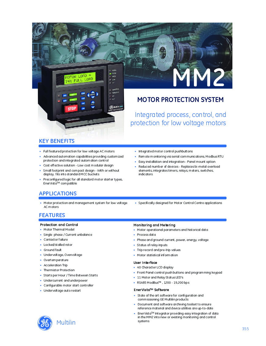 GE Multilin MMII-PD-1-2-240 Motor Management Unit