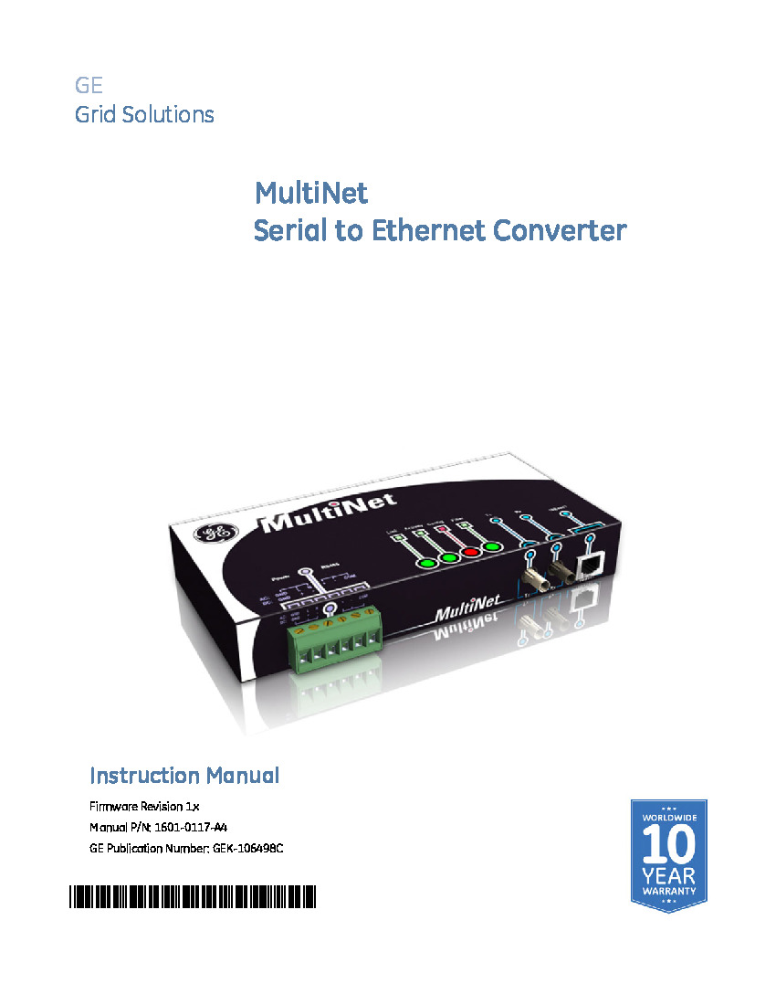 GE Multilin MULTINET-FE Serial to Ethernet Converter