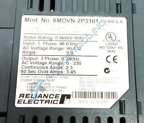 6MDVN-2P3101 In Stock! Reliance Electric MD60 Drives | 1 Phase 0.5HP ...